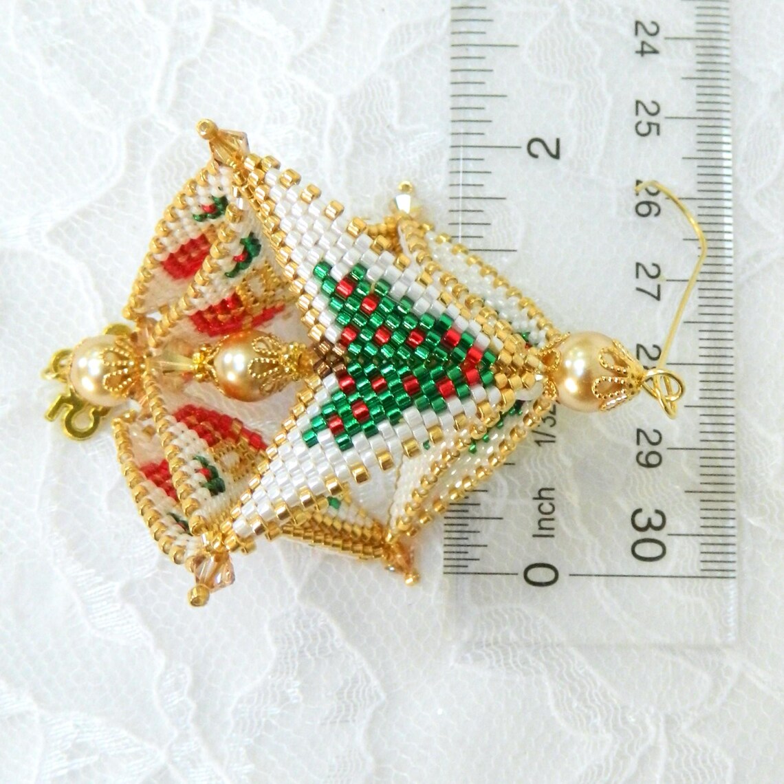Beaded Christmas Peyote Warped Square Windows Tree Ornament DIY ...