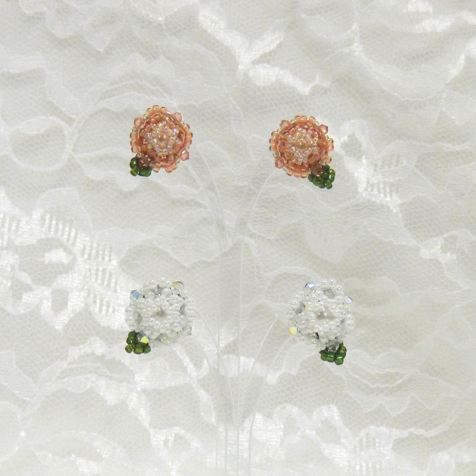 Beaded Crystal & Seed Bead "miniature Rose" Post Earrings TUTORIAL ...