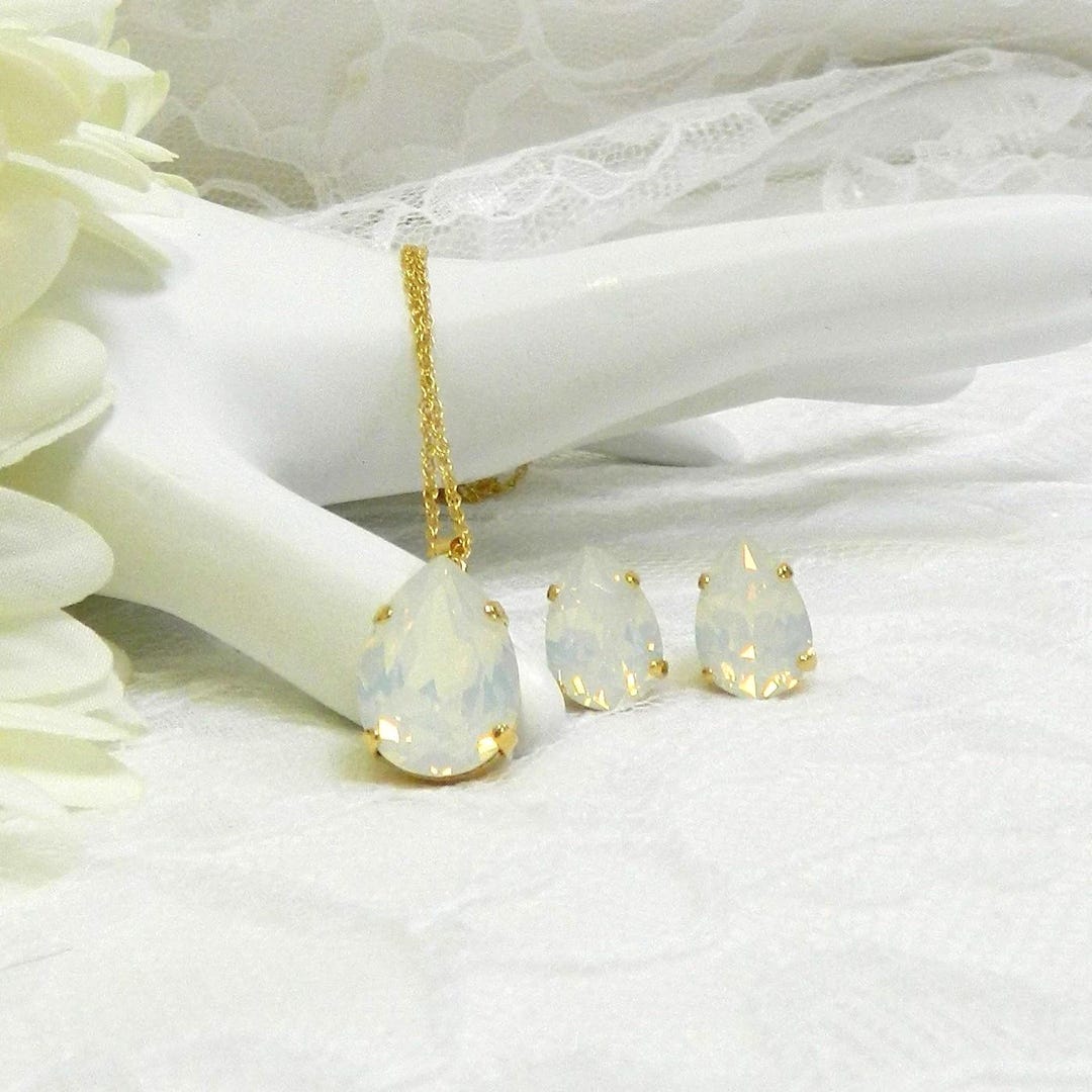 Solitaire Crystal Opal Pear Solitaire Pendant And/or Matching Earrings ...