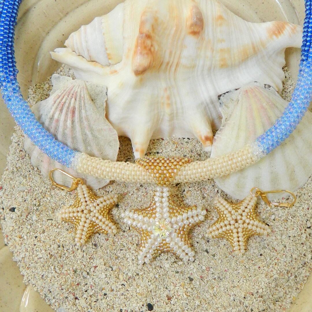 Starfish With Ocean Ombre Beaded Tubular Peyote Necklace and Matching ...