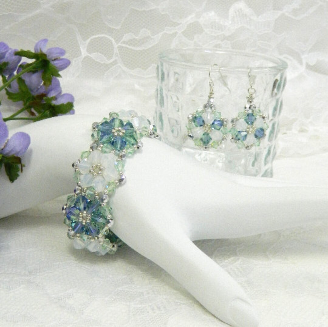 Woven Crystal Bicone Flower Bracelet And/or Matching Earrings - Etsy