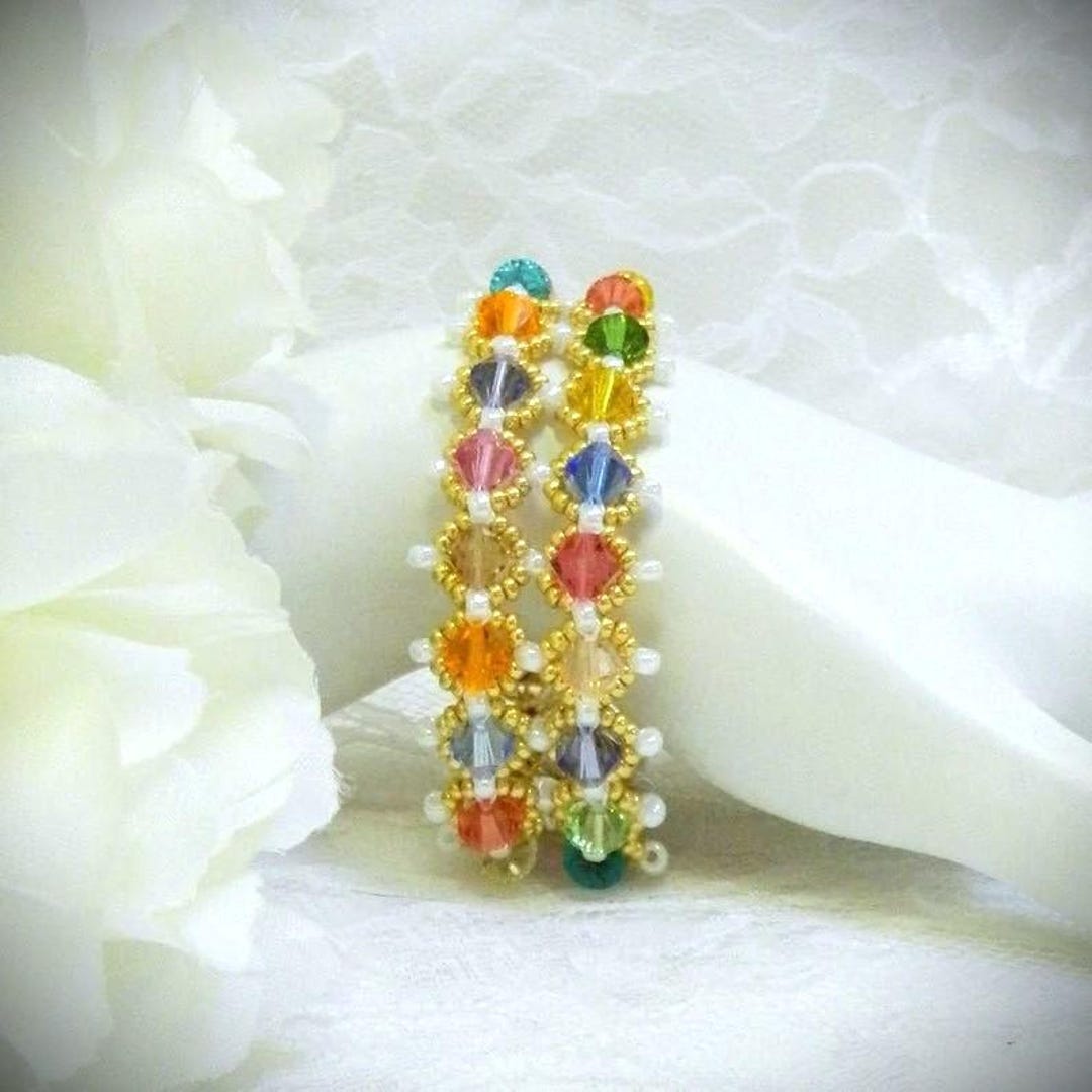 Beaded Crystal Bicone Multicolor Bracelet and Earrings TUTORIAL/PATTERN ...