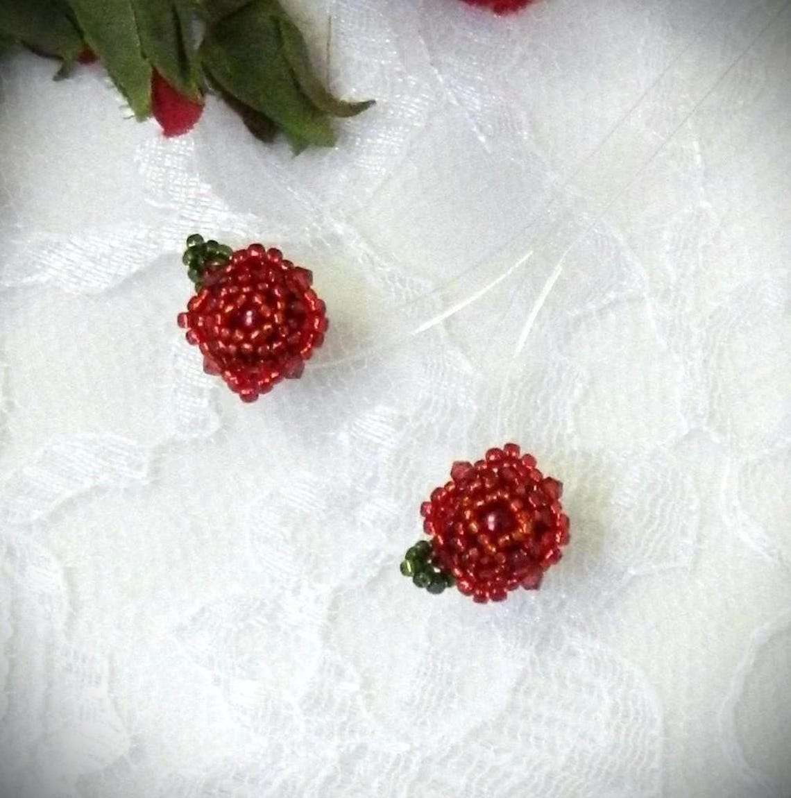 Beaded Crystal & Seed Bead "miniature Rose" Post Earrings TUTORIAL ...