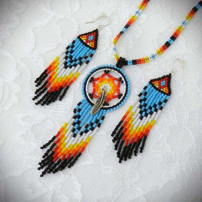 Beaded Dreamcatcher Earring - Etsy