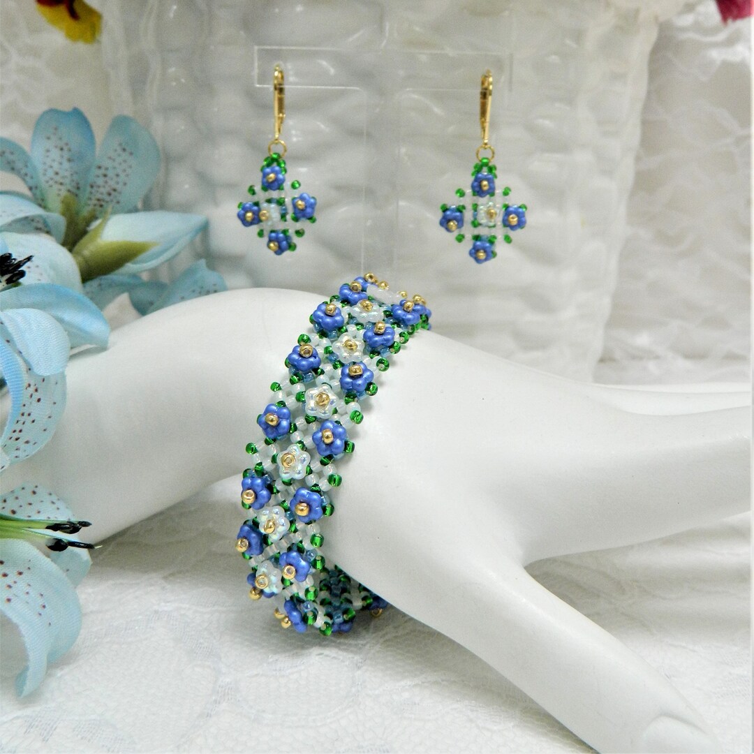 BRACELET SET TUTORIAL - Beaded Pondo Stitch Forget Me Not Garden ...