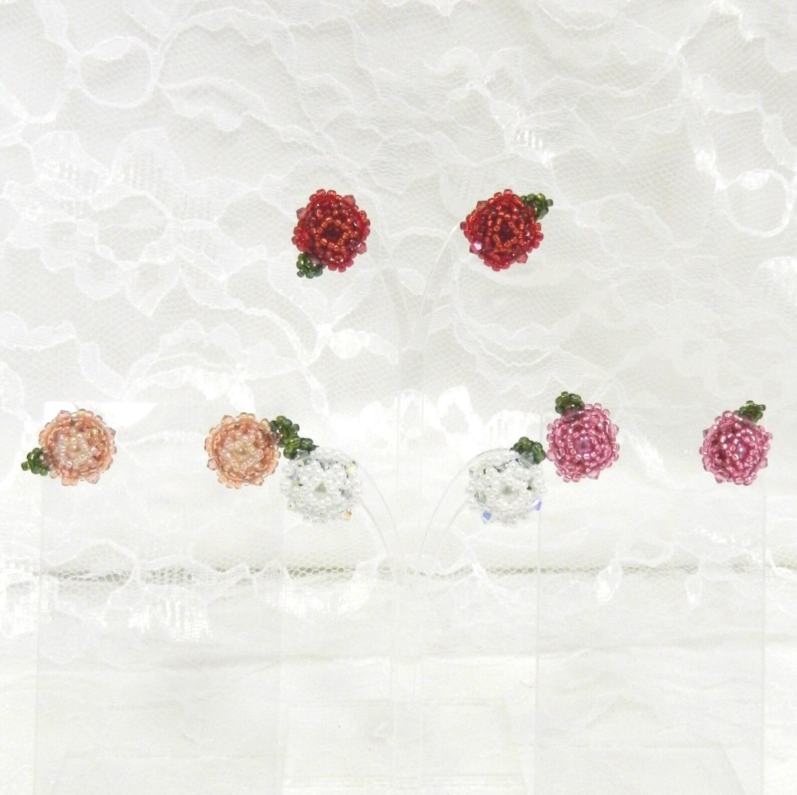 Beaded Crystal & Seed Bead "miniature Rose" Post Earrings TUTORIAL ...