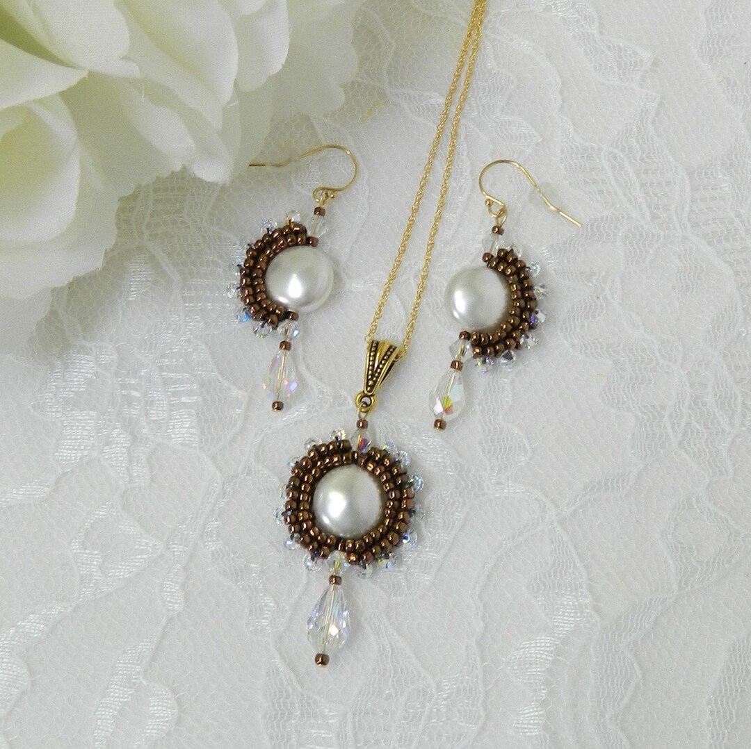 Woven Crystal Bicones, Coin Pearl & Seed Bead Drop Necklace And/or ...