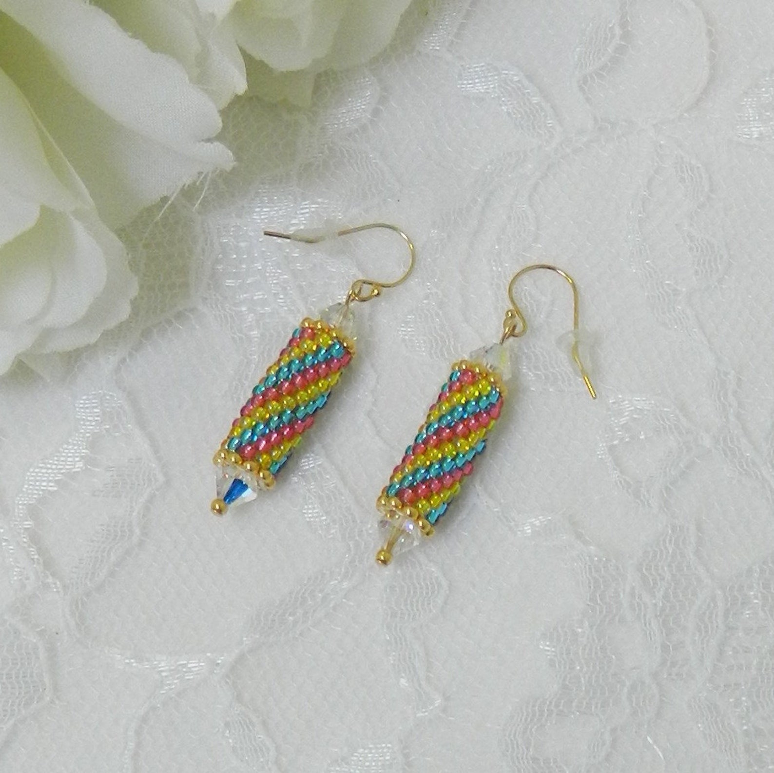 EARRING TUTORIAL Beaded Seed Bead & Crystal Peyote Tube Earring ...