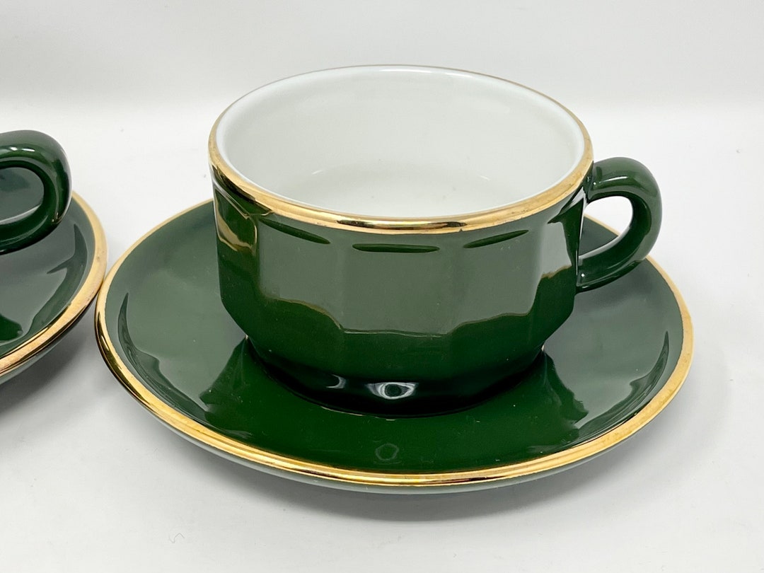 Small Apilco France Cup and Saucer Porcelaine Bistro Green and Gold - Etsy