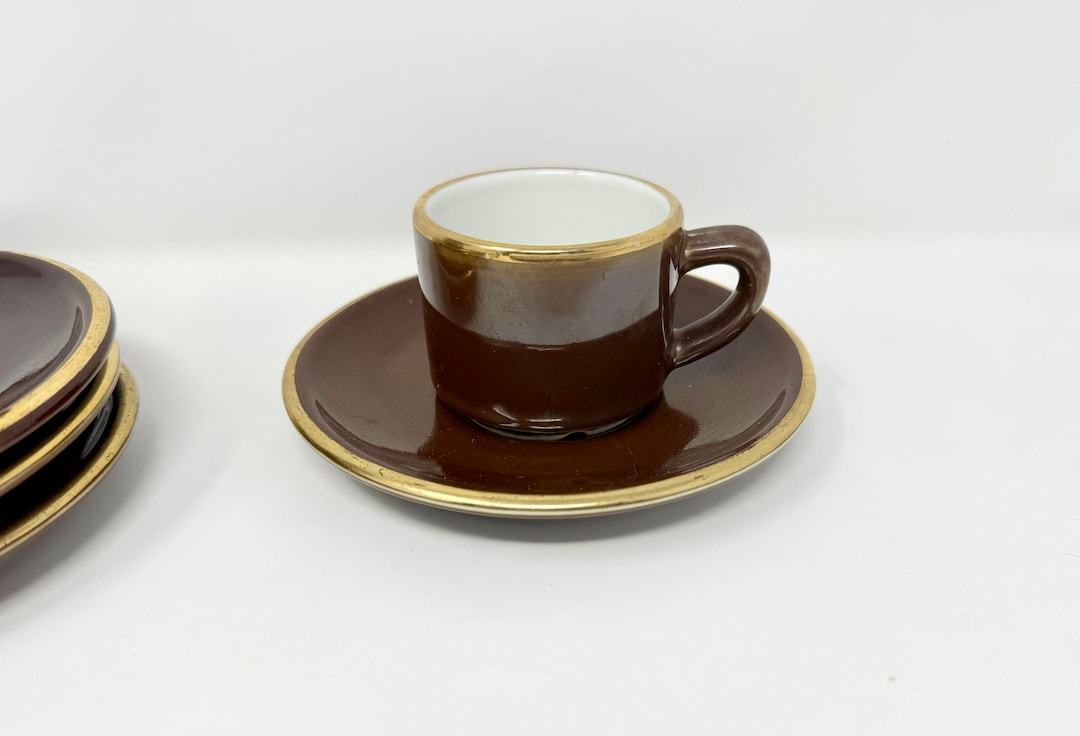 Apilco France Brown and Gold Expresso Coffee Cup and Saucer Porcelaine ...