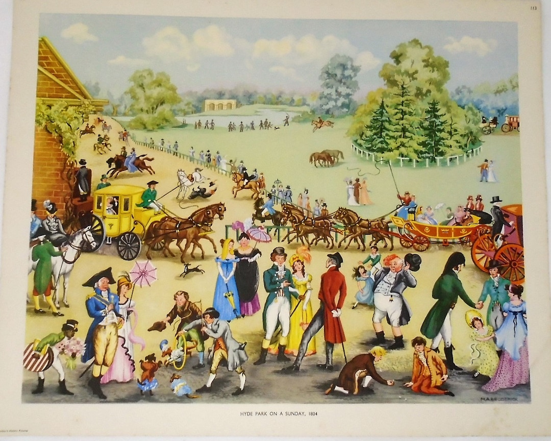 Vintage Macmillan History Poster / Print Hyde Park on a Sunday 1804 M A ...