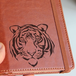 Customizable Tiger Illustrated Journal, Leather Bound, Elastic Strip ...