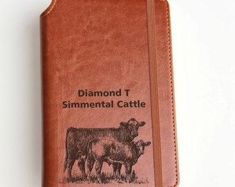 Customizable cow and calf illustrated journal leather bound | Etsy
