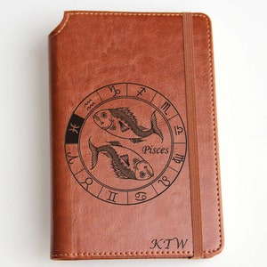 Pisces Leather Journal Zodiac Sign Horocope Laser Engraved A Cool Gift ...