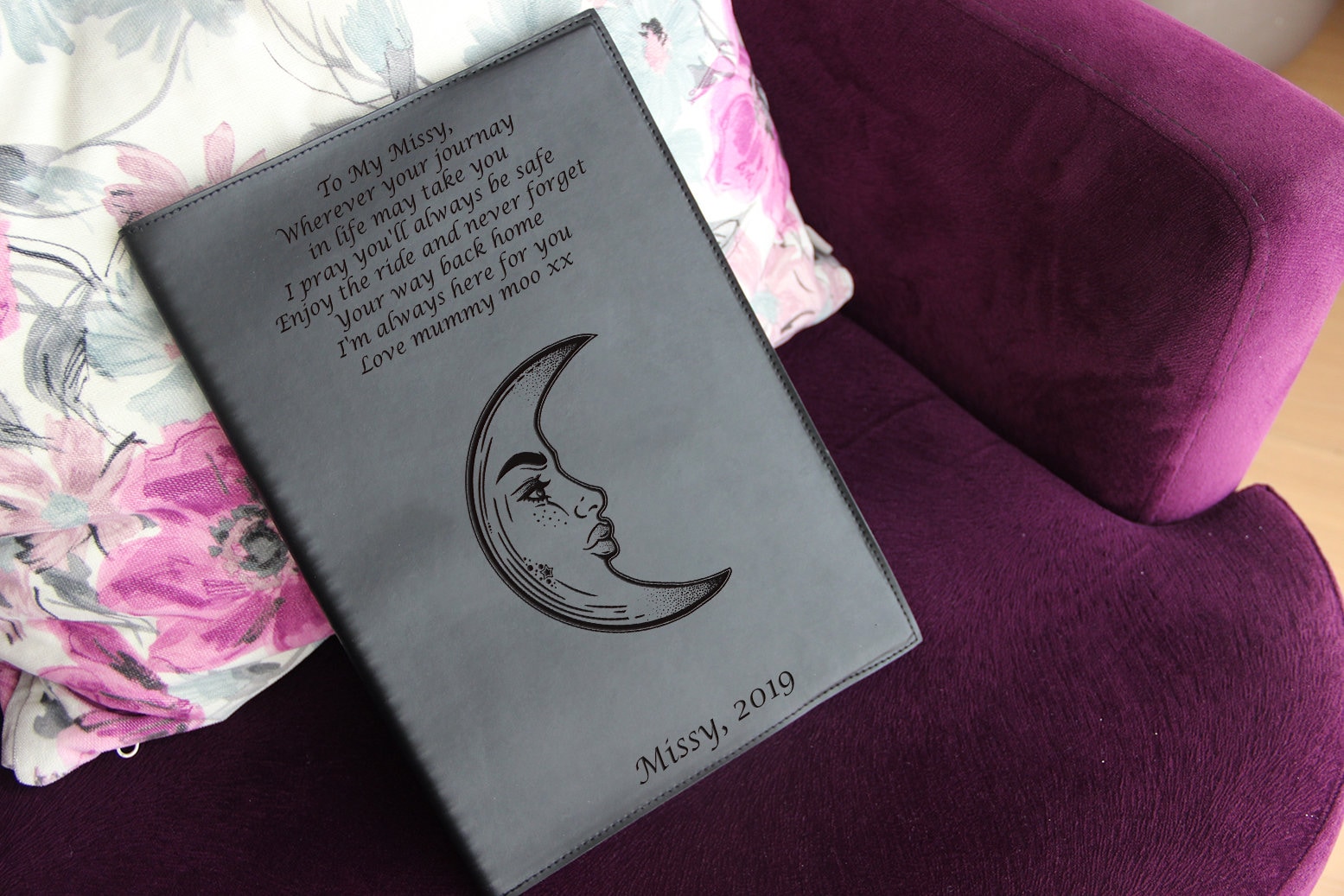 Custom Moon journal cover Order laser engraved leather bound | Etsy