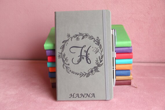 Floral Initial Journal with custom quote or custom text | Etsy