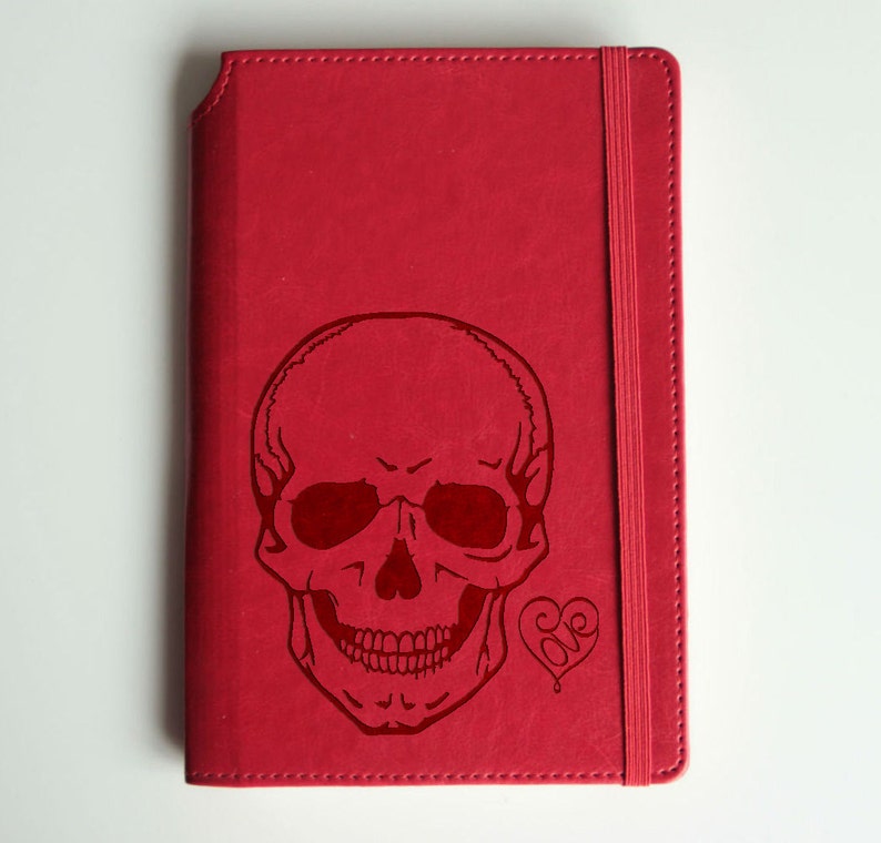 Customizable Skull Journal Leather Bound Elastic Strip With - Etsy