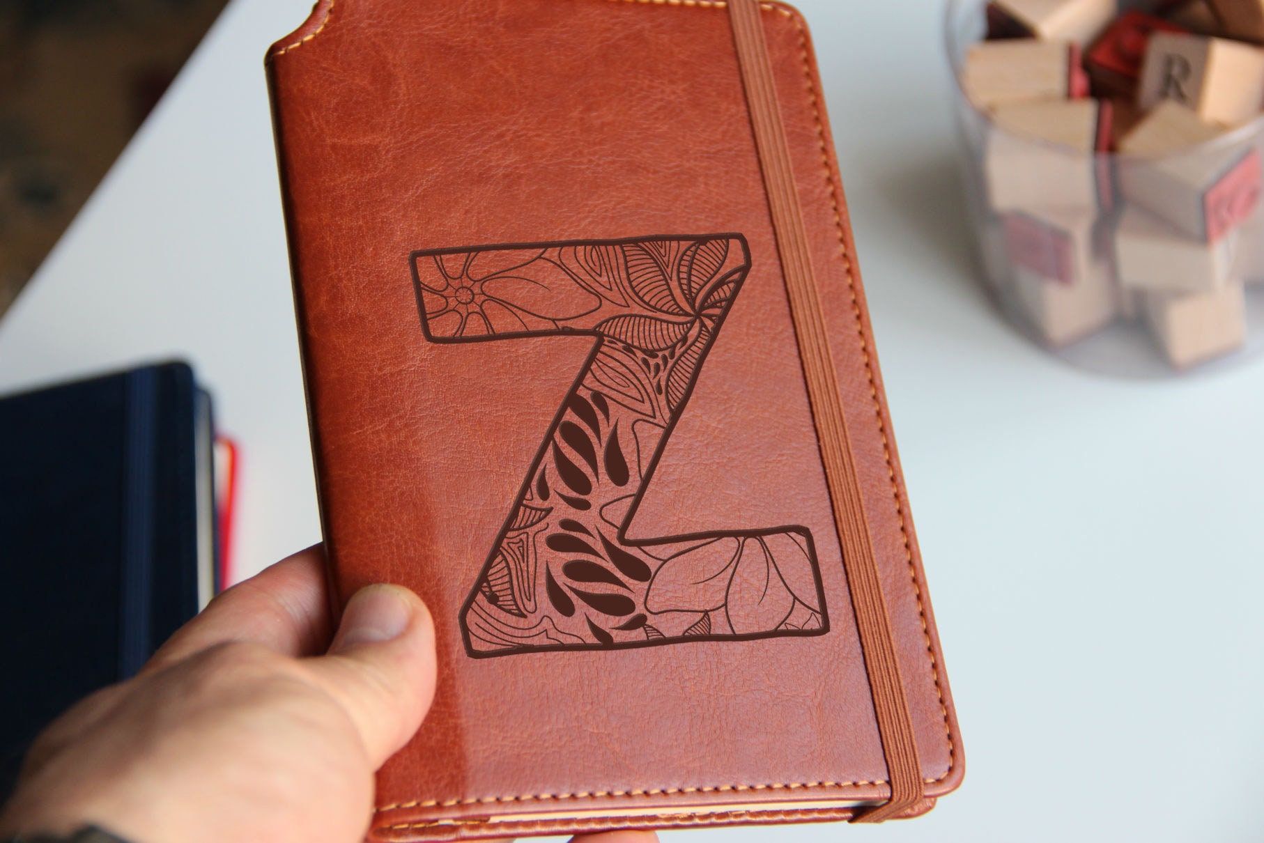 Floral Initial Letter Journal Laser Engraved With Personalized Text ...