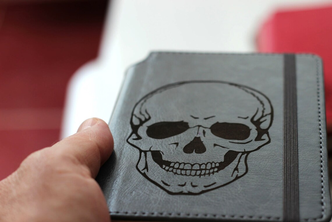Customizable Skull Journal Leather Bound Elastic Strip With - Etsy