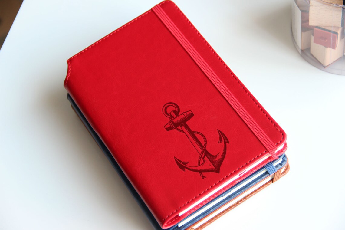 Engraved Anchor Journal Leather Bound With Elastic Strip - Etsy