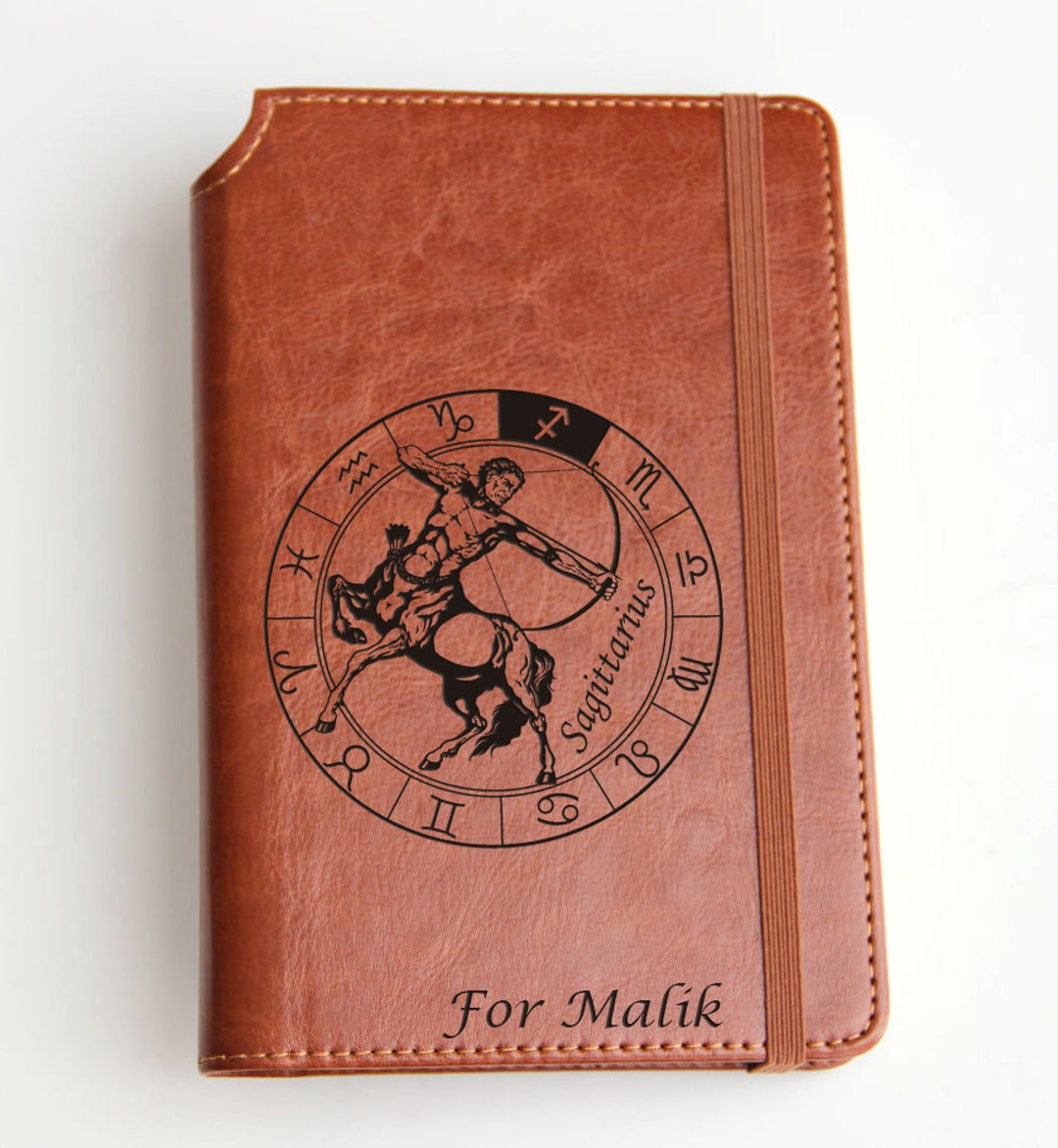Custom Sagittarius Leather Journal Zodiac Sign Horoscope Laser Engraved ...