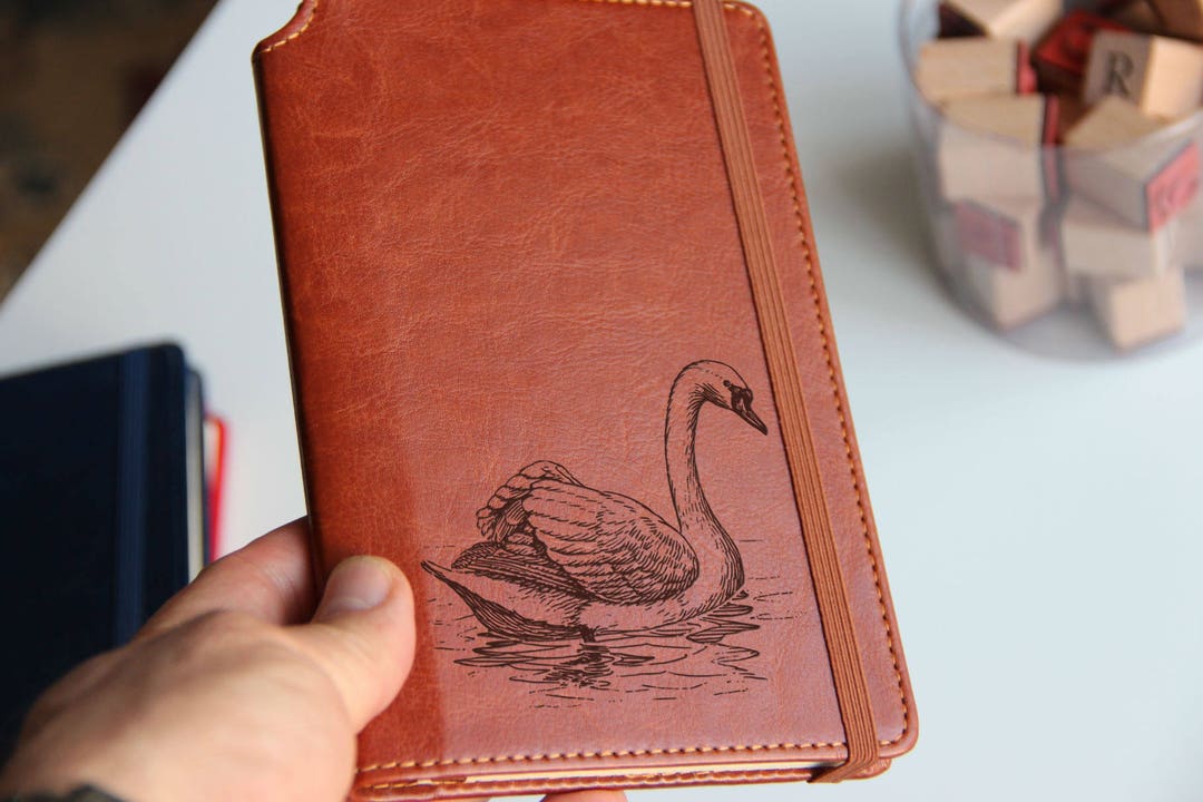 Engraved Swan Journal Leather Bound With Elastic Strip - Etsy