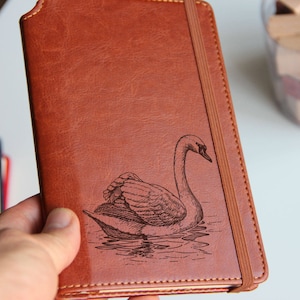 Engraved Swan Journal Leather Bound With Elastic Strip - Etsy