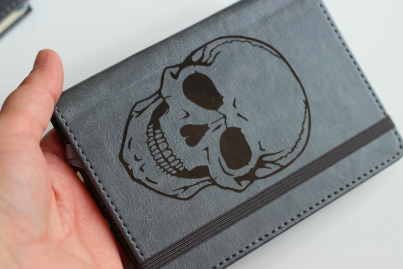 Customizable Skull Journal Leather Bound Elastic Strip With - Etsy