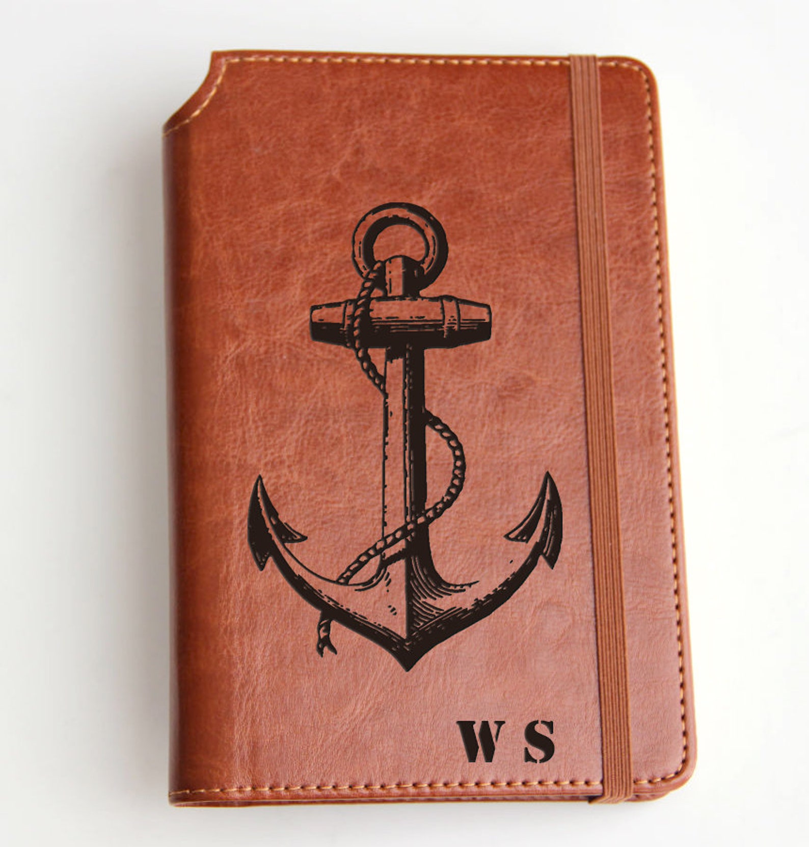 Engraved Anchor Journal Leather Bound With Elastic Strip - Etsy
