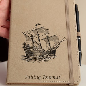 Travel Journal With Sailing Boat Illustration. Beige Colored Lined ...