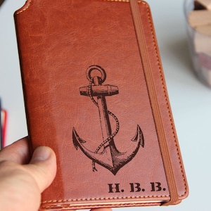 Engraved Anchor Journal Leather Bound With Elastic Strip - Etsy