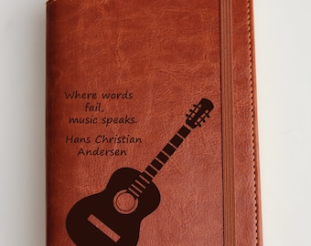 Music Notes Journal With Custom Quote or Custom Text Leather | Etsy