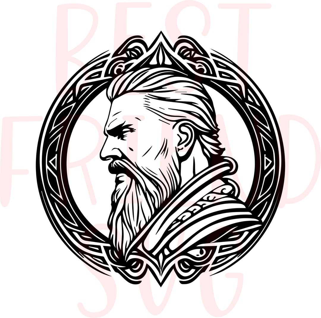 Head of Odin Norse God Front View Black and White Viking Celtic Svg ...