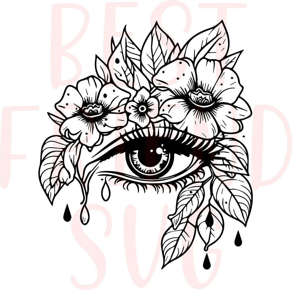 Crying Eye With Flowers and Leaves Svg, Eye Svg, Png, Dxf, Eps, Cry ...