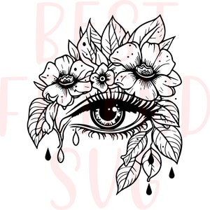 Crying Eye With Flowers and Leaves Svg, Eye Svg, Png, Dxf, Eps, Cry ...