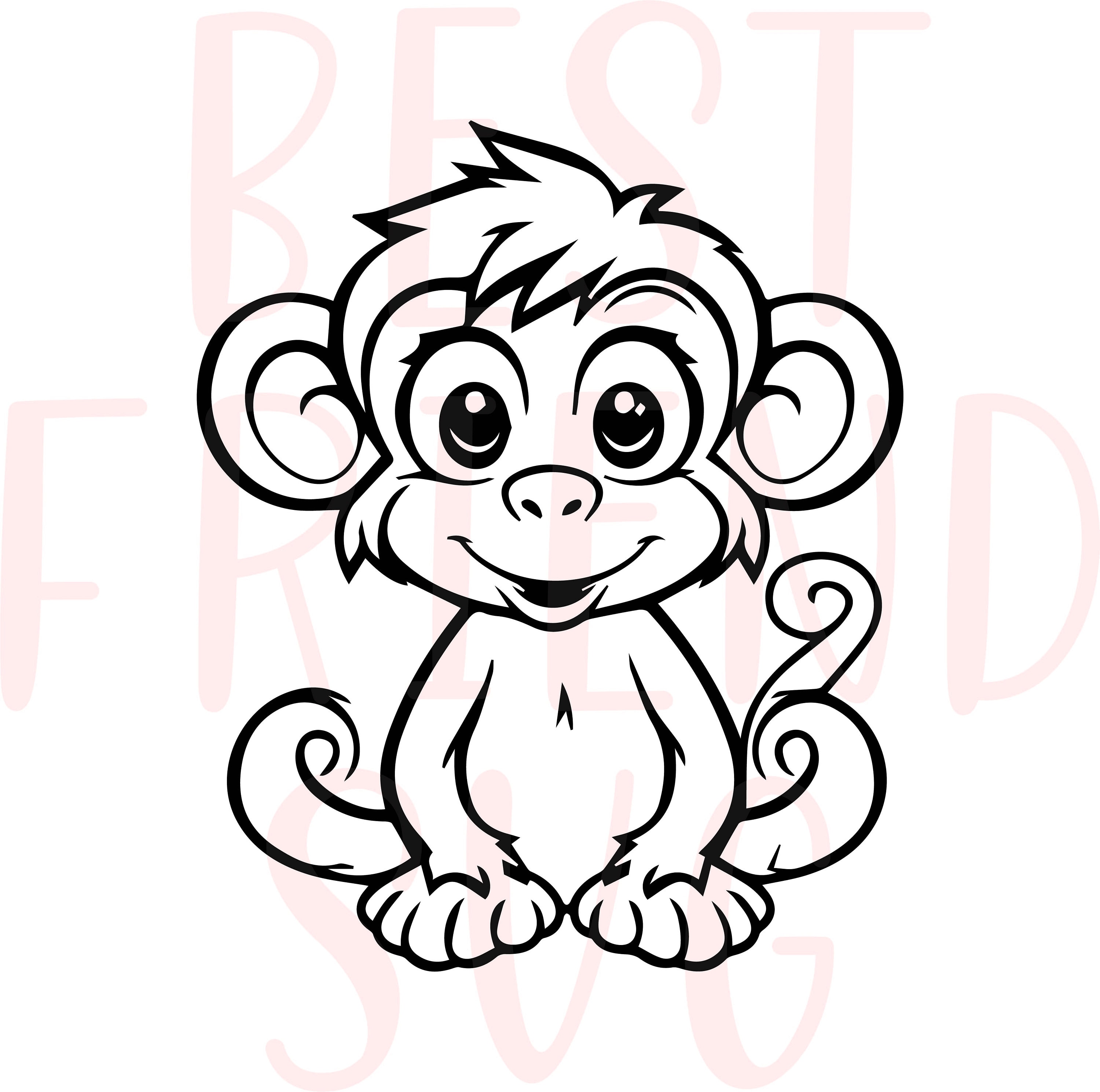 Cute Monkey SVG, Baby Monkey Svg, Png, Eps, Dxf, Silhouette, Sweet ...