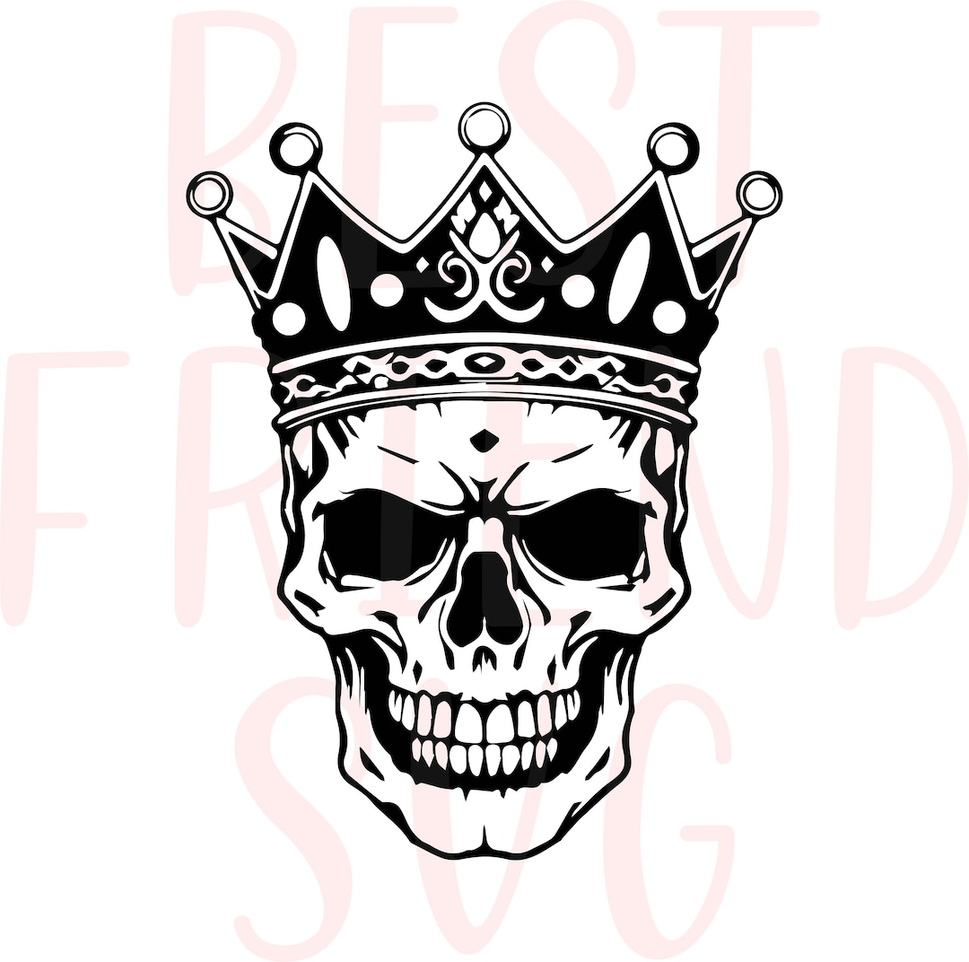 Skull With Crown Front View Black and White, Skull Svg, Skull With ...