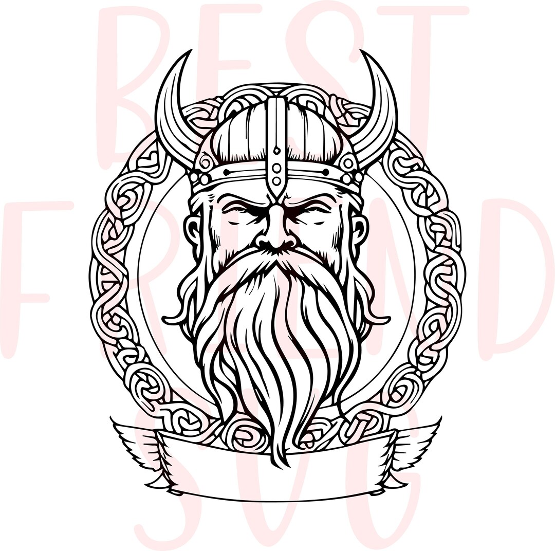 Head of Odin Norse God Front View Black and White Viking Celtic Svg ...