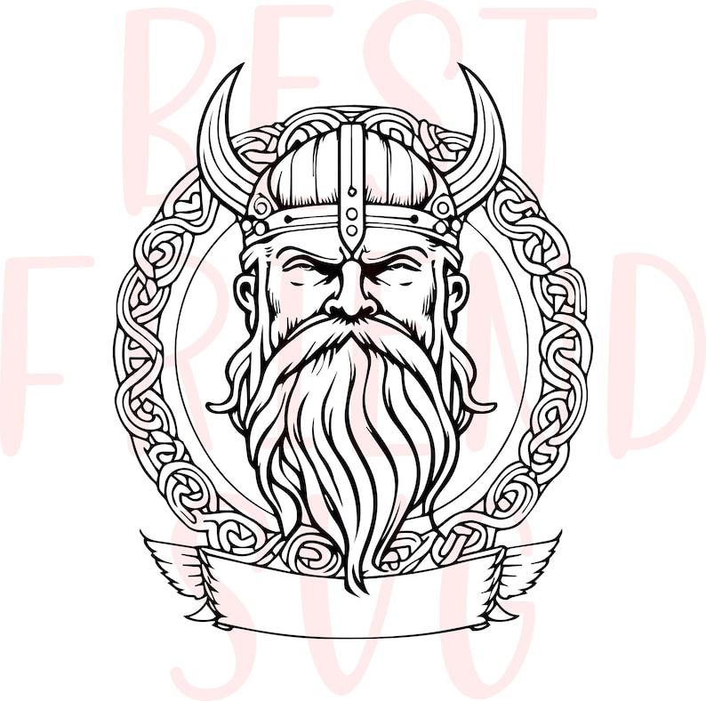 Head of Odin Norse God Front View Black and White Viking Celtic Svg ...