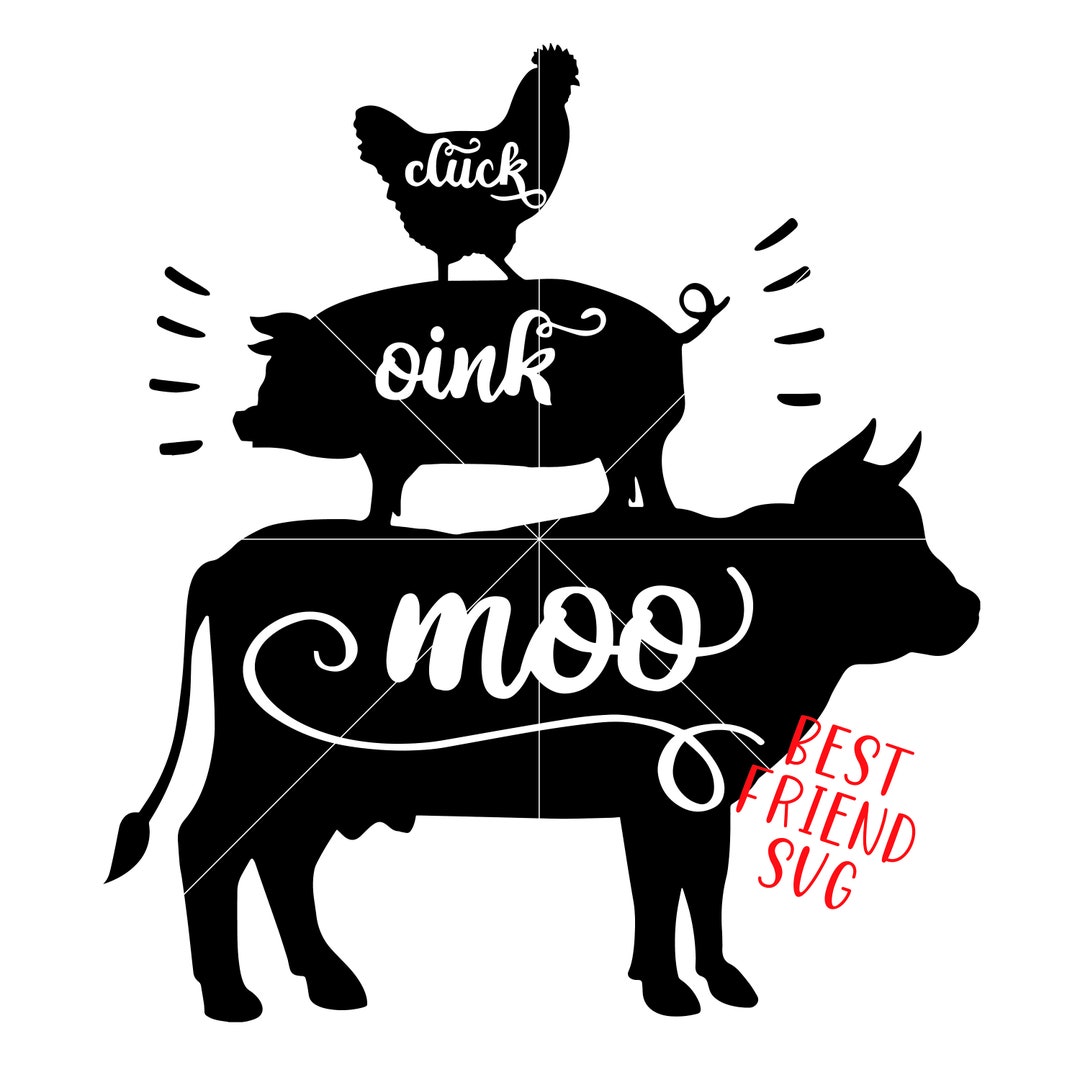 Cluck Oink Moo SVG Decal Design Silhouette Clipart Graphics, Farm Cow ...
