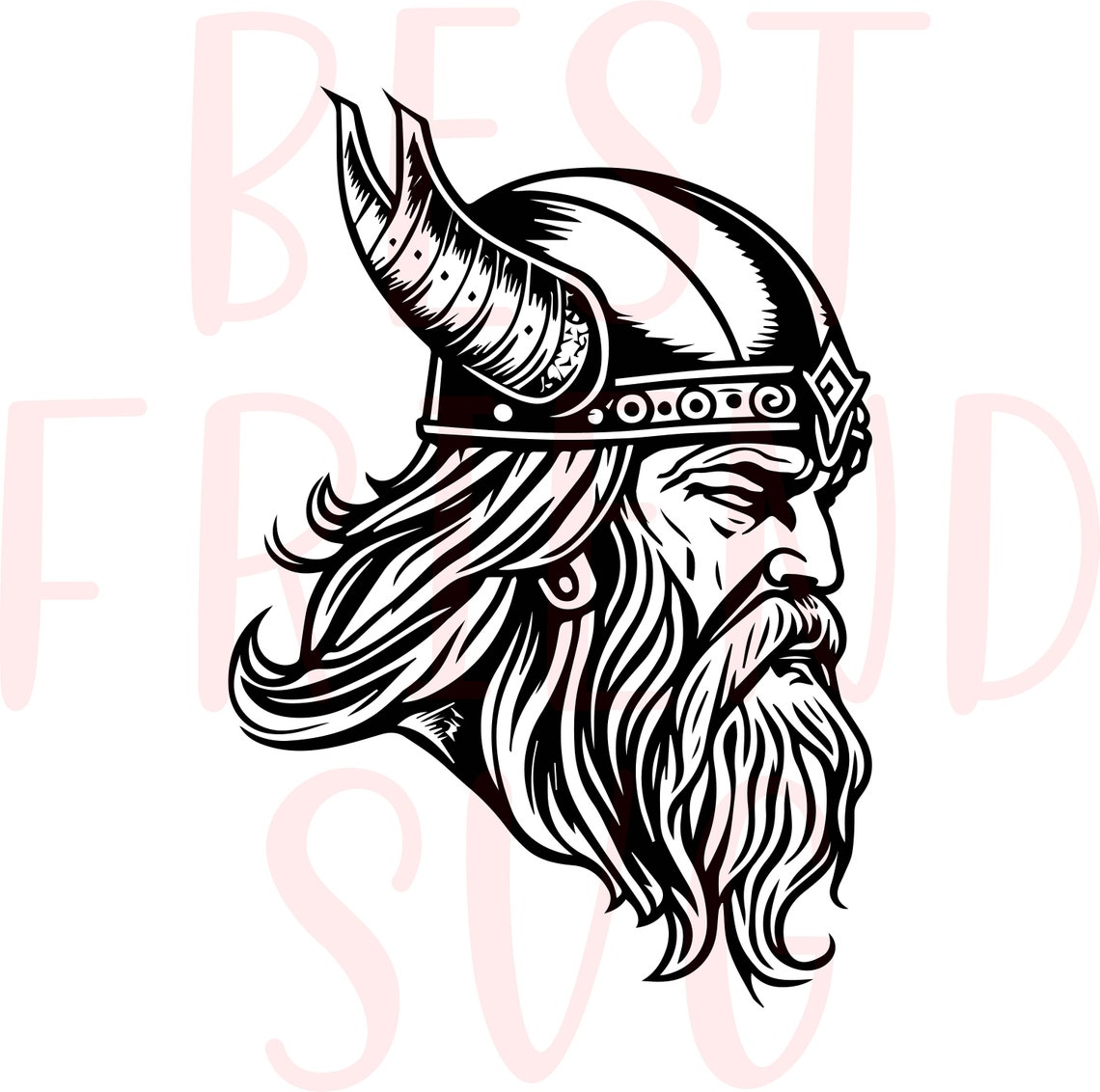 Head of Odin Norse God Front View Black and White Viking - Etsy