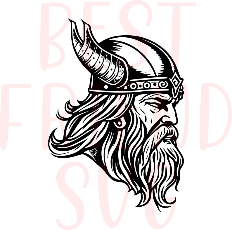 Head of Odin Norse God Front View Black and White Viking - Etsy