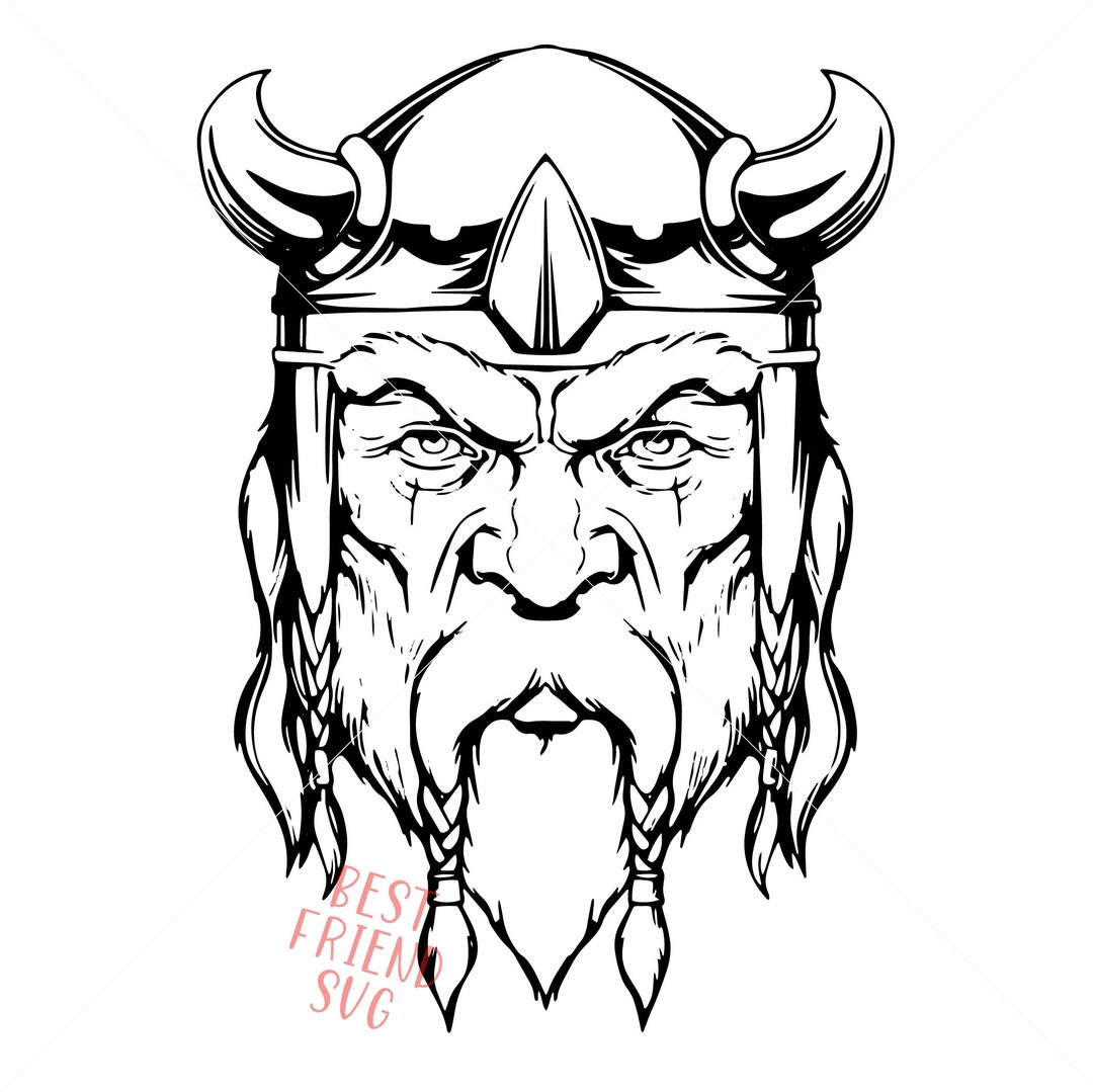 Head of Odin Norse God Front View Black and White Viking Celtic Svg ...