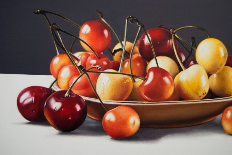 Original Cherry Oil Painting, Still Life Fruit Art, Realism Canvas - Etsy