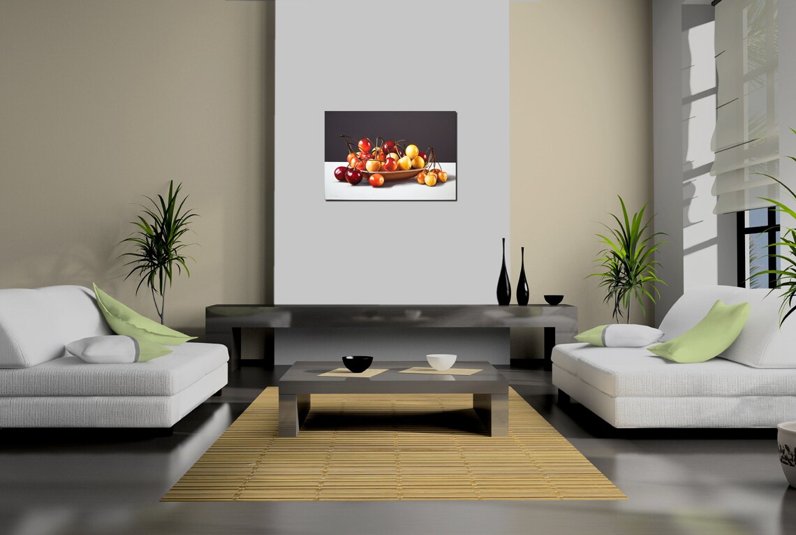 Original Cherry Oil Painting, Still Life Fruit Art, Realism Canvas - Etsy