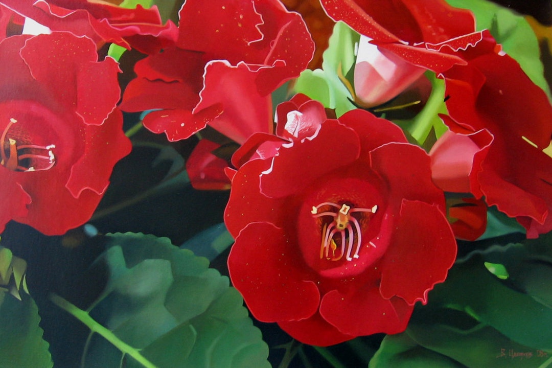 Gloxinia, Red Flowers Painting, Made to Order, Floral Painting ...