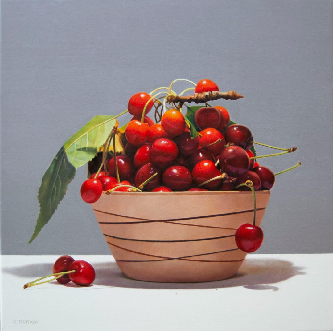 Cherries Still Life Oil Painting, Realism Fruit Art, Ready to Hang - Etsy