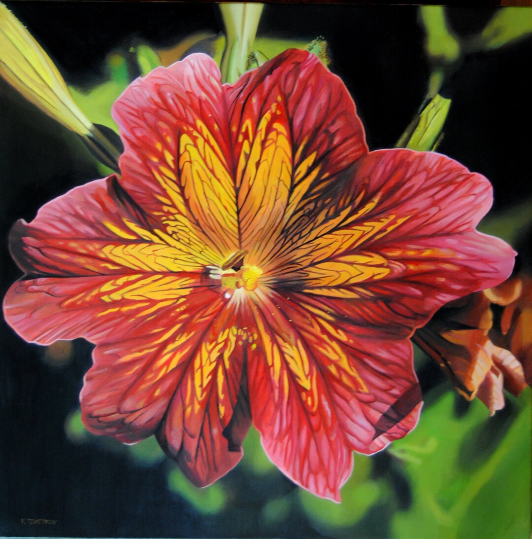 Hyperrealism Red Flower Oil Painting on Canvas, 19.7x19.7 In - Etsy