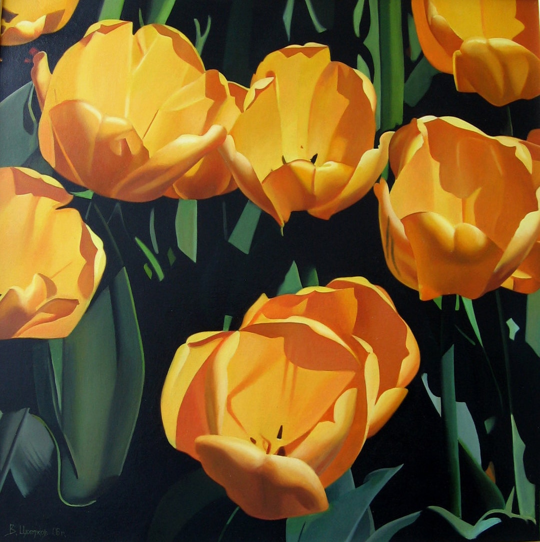 Yellow Tulips, Flower Painting, Yellow Flower, Woman's Gift, Made to ...