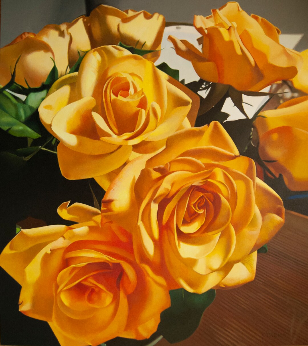 Yellow Roses Painting, Floral Fine Art, Nature, Flowers, Orange, Garden ...